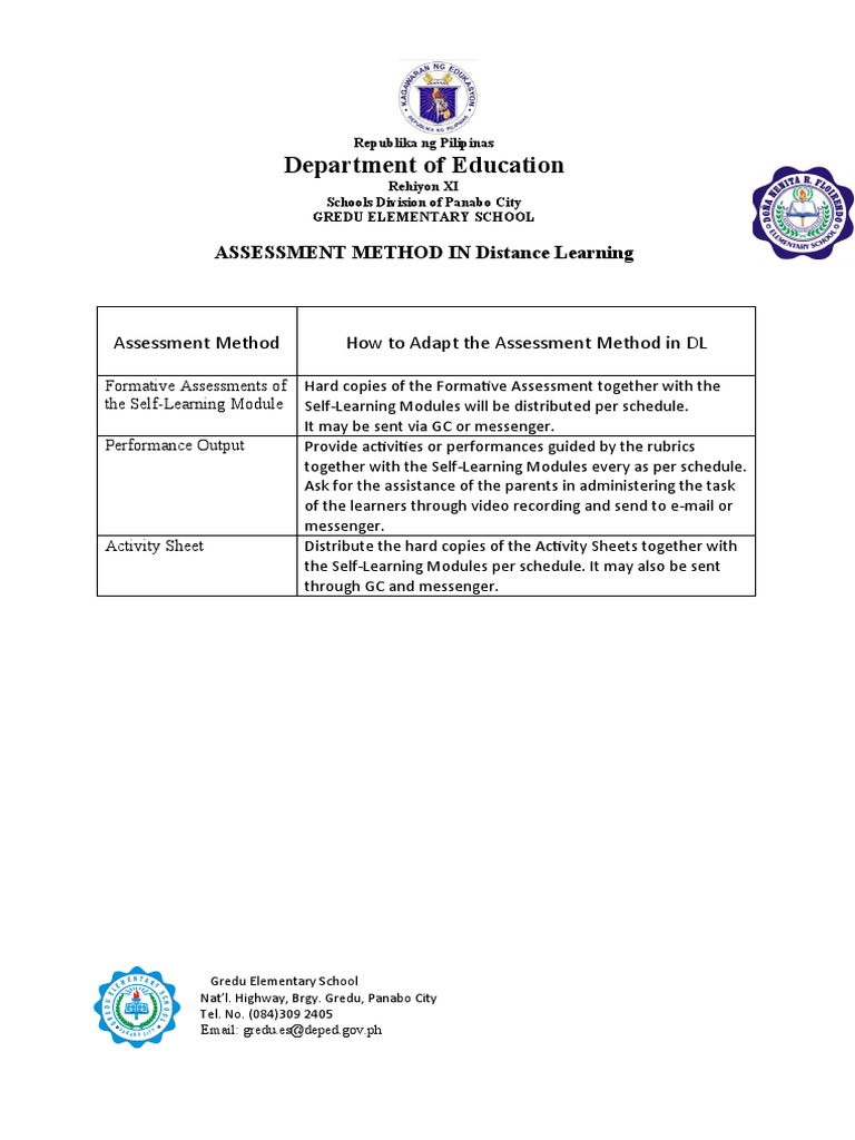 Department of Education: ASSESSMENT METHOD IN Distance Learning | PDF