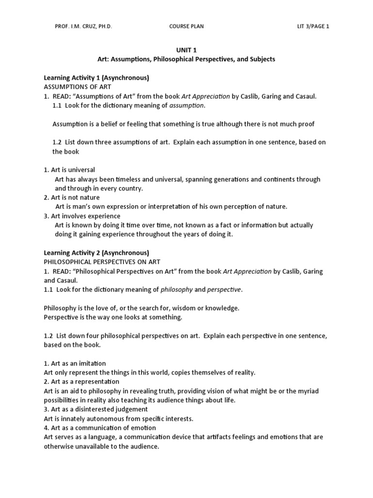 Assumptions and Perspectives of Art | PDF | Social Science