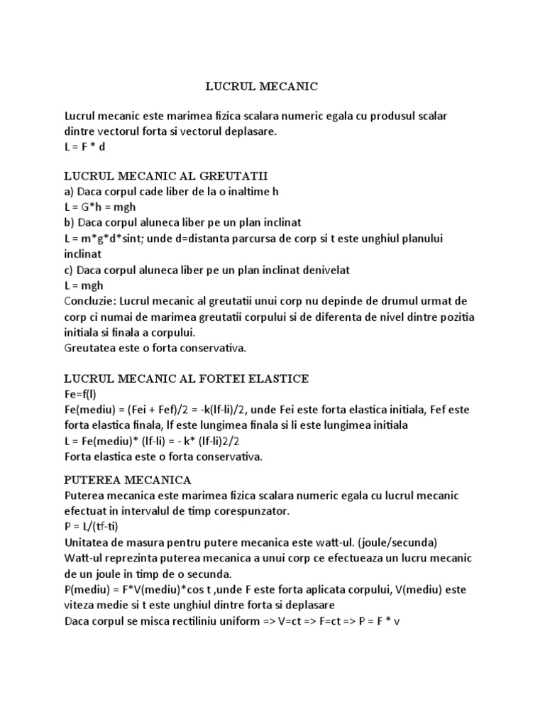 Lucrul Mecanic | PDF