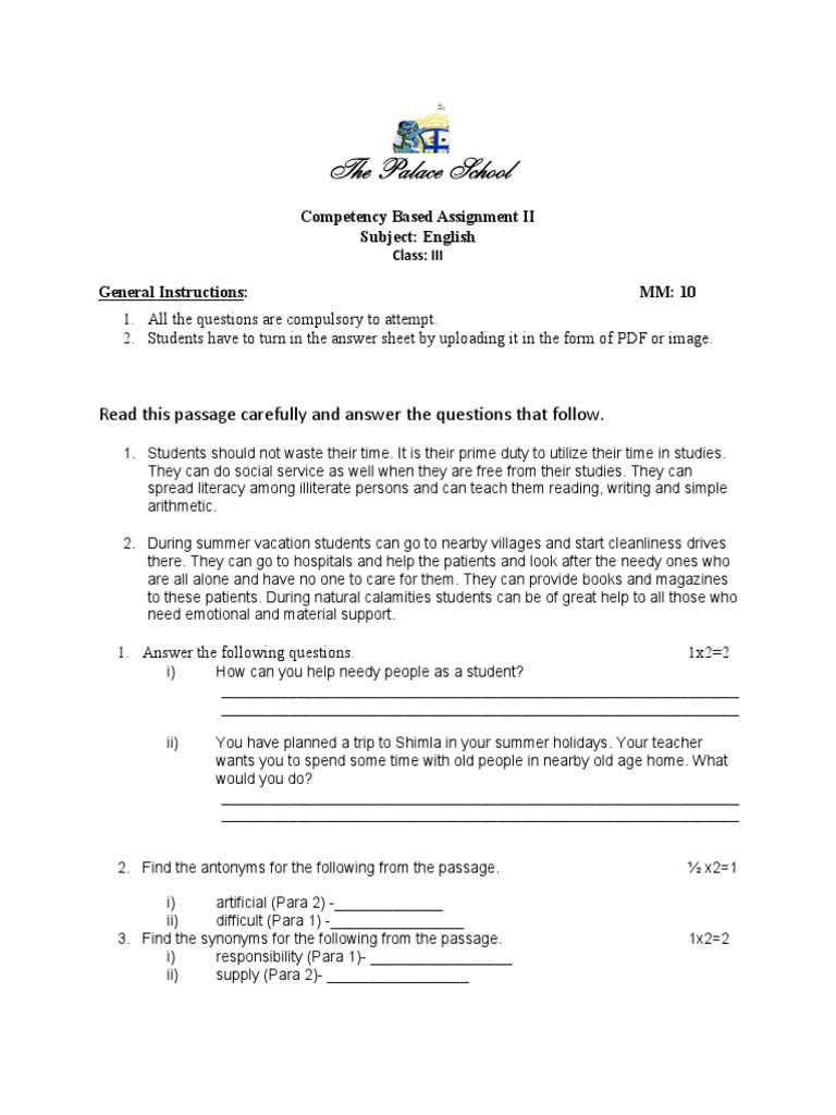 Class 3 Competency-Based Assignment | PDF