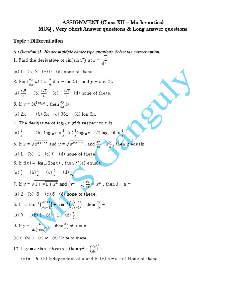 Assignment (Diff 1stor +2nd Or) | PDF | Multiple Choice | Functions And ...