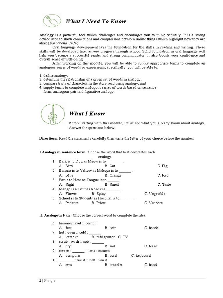 Module 1 Grade 7 | PDF | Analogy | Reading Comprehension