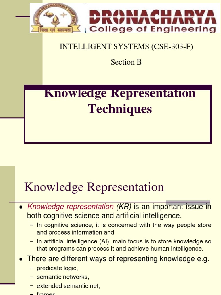 Knowledge Representation Techniques: Intelligent Systems (Cse-303-F) Section B | PDF | Inference ...