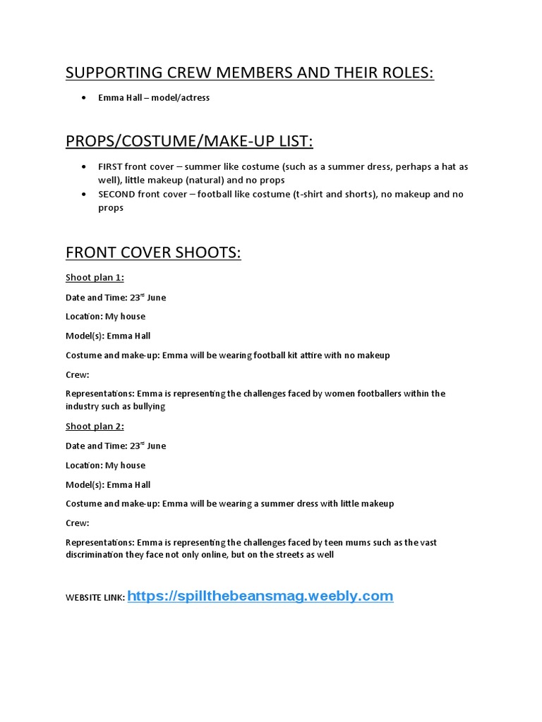 Shoot Plans and Production Schedule | PDF