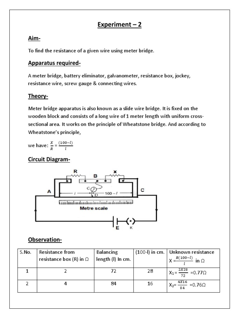 Meter Bridge Experiment for Resistance | PDF