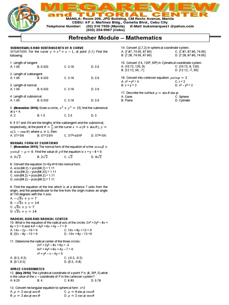 Refresher Module - Mathematics | Download Free PDF | Sphere | Algebraic Geometry