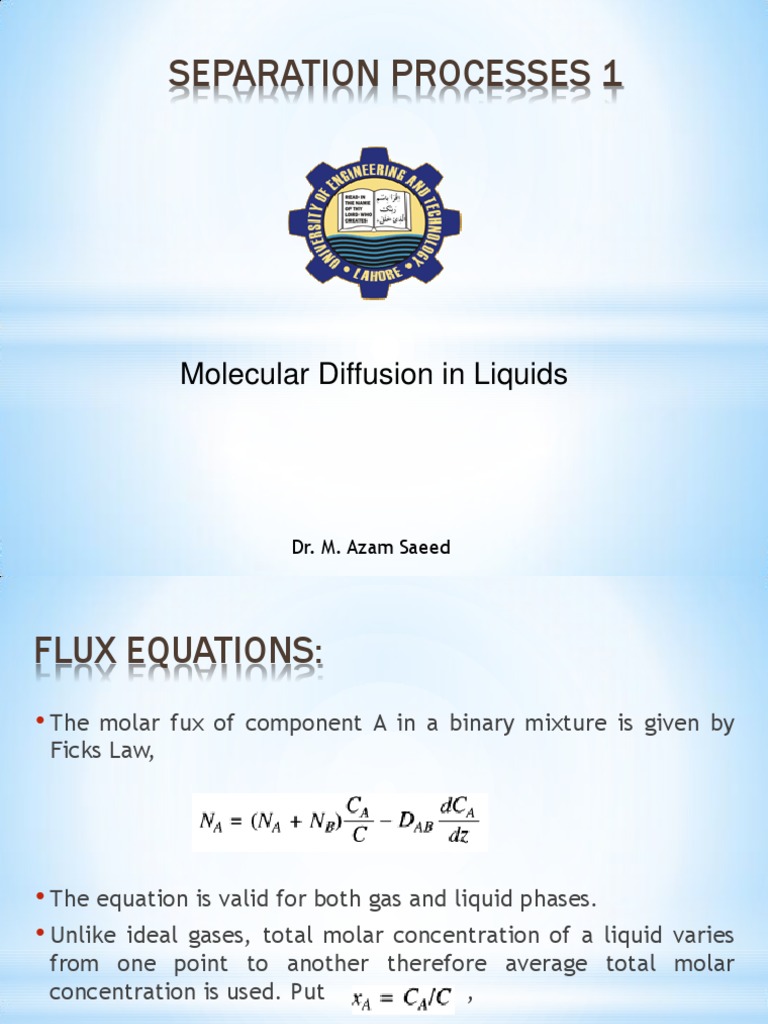 Separation Processes 1: Molecular Diffusion in Liquids | PDF ...