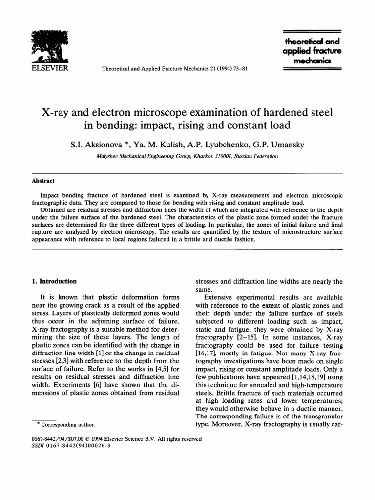 X-Ray and Electron Microscope Examination of Hardened Steel in Bending ...