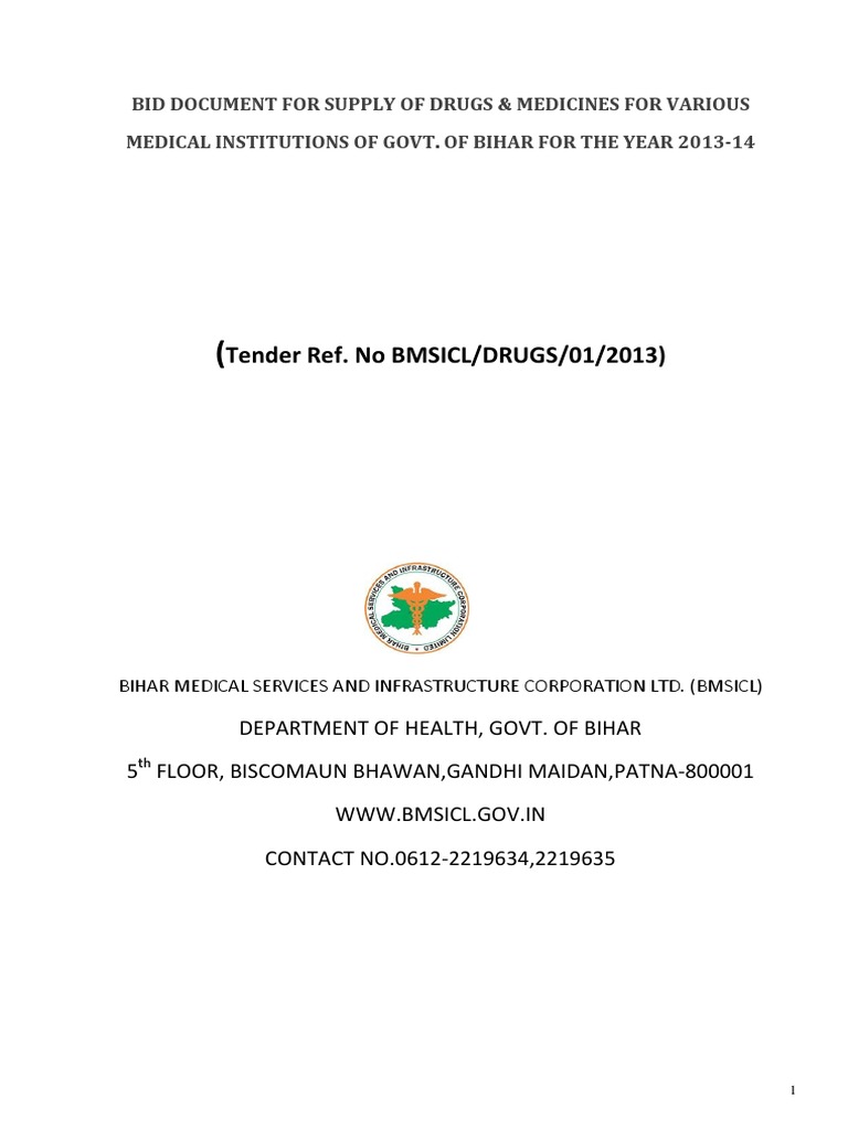 Tender Ref. No BMSICL/DRUGS/01/2013) | PDF | Value Added Tax | Taxes