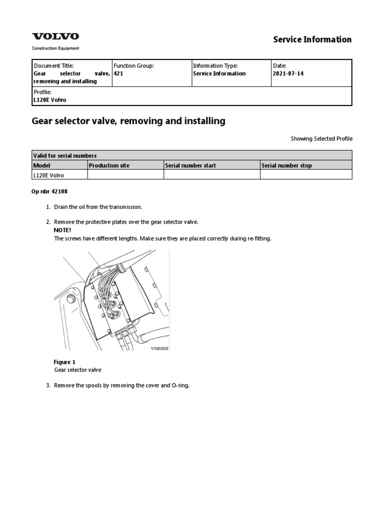 Gear Selector Valve, Removing and Installing: Service Information | PDF ...