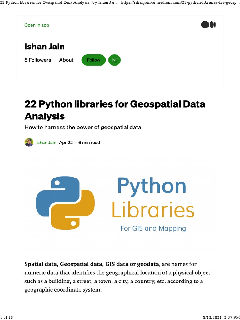 22 Python Libraries For Geospatial Data Analysis | PDF | Computing | Data