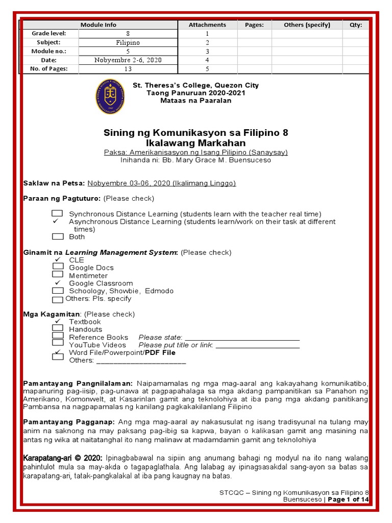 Grade 8 Week 5 Module Nob 3-6 | PDF