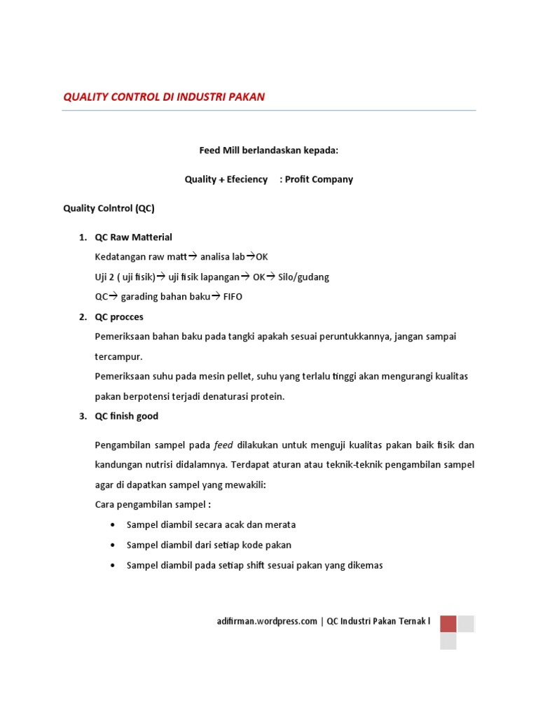 Quality Control Industri Pakan Ternak | PDF