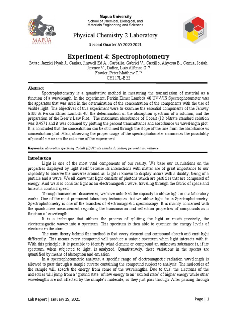 Group 2 - ch117l - Final Lab Report 4 | PDF | Spectrophotometry ...