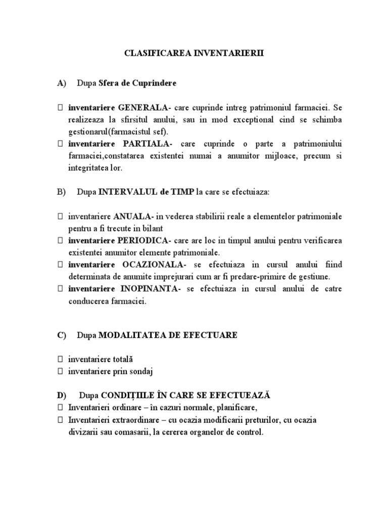 Clasificarea Inventarierii | PDF
