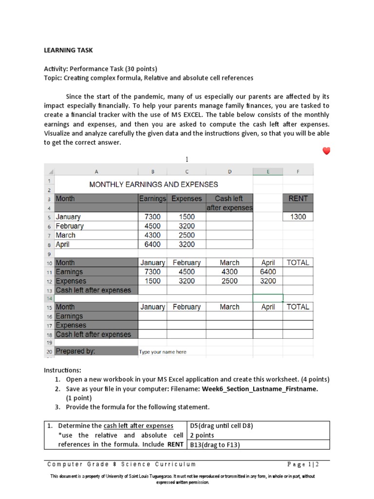 Learning Task: Computer Grade 8 Science Curriculum Page 1 - 2 | PDF ...