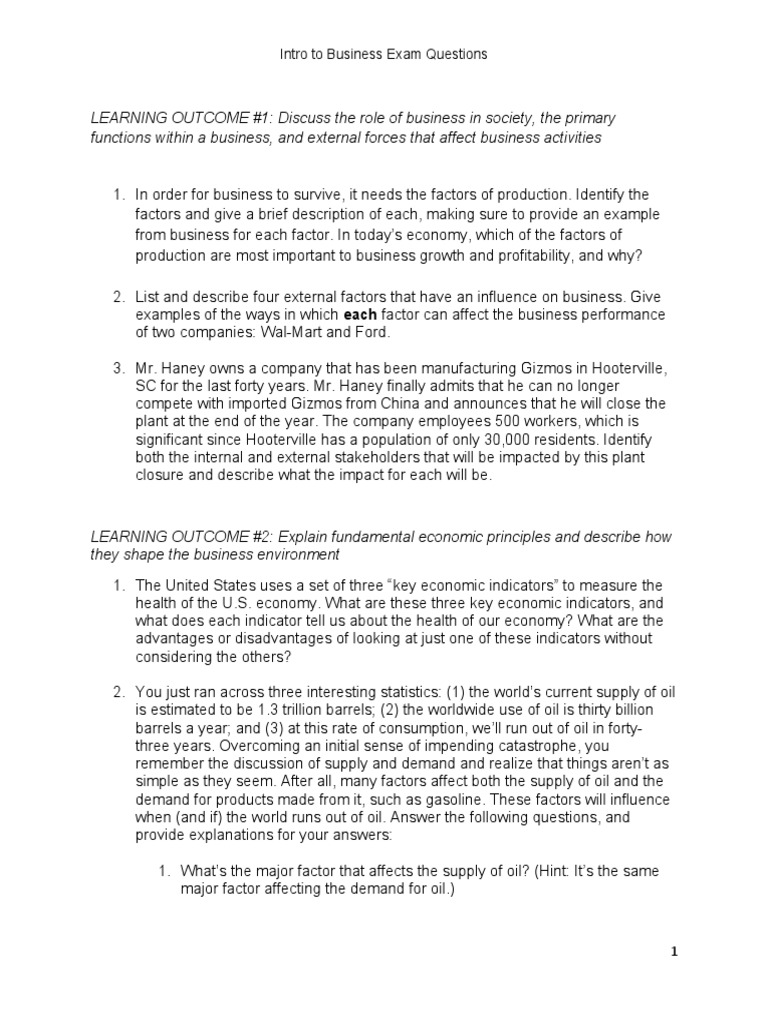 Intro To Business Exam Questions | PDF | Marketing | Leadership