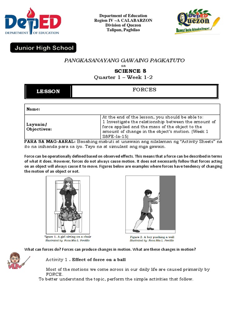 1st Quarter - SCIENCE 8-WEEK 1-2 | PDF | Force | Friction