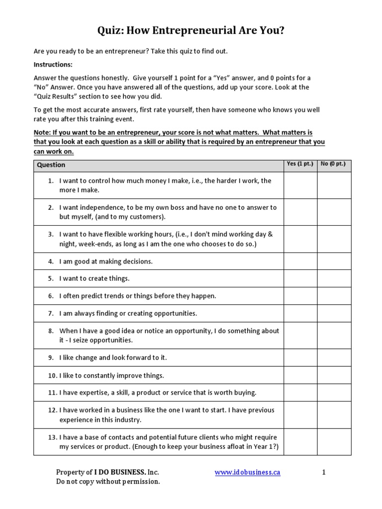 Are You Entrepreneurial? Quiz | PDF | Entrepreneurship | Cognition