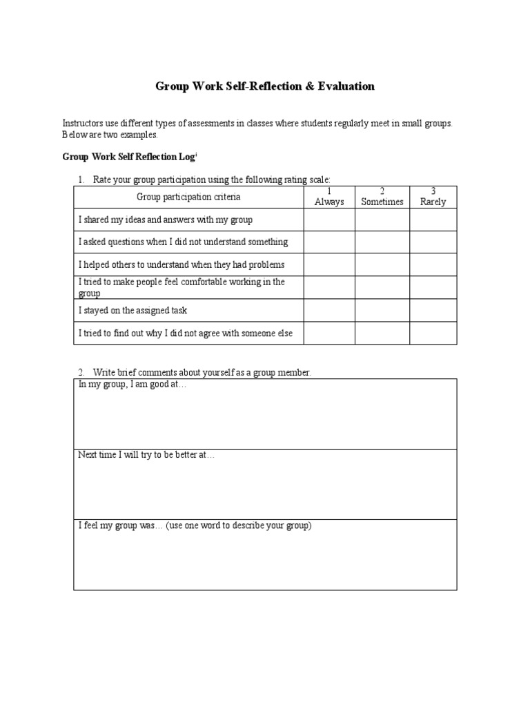 Group Work Self-Reflection and Evaluation | PDF