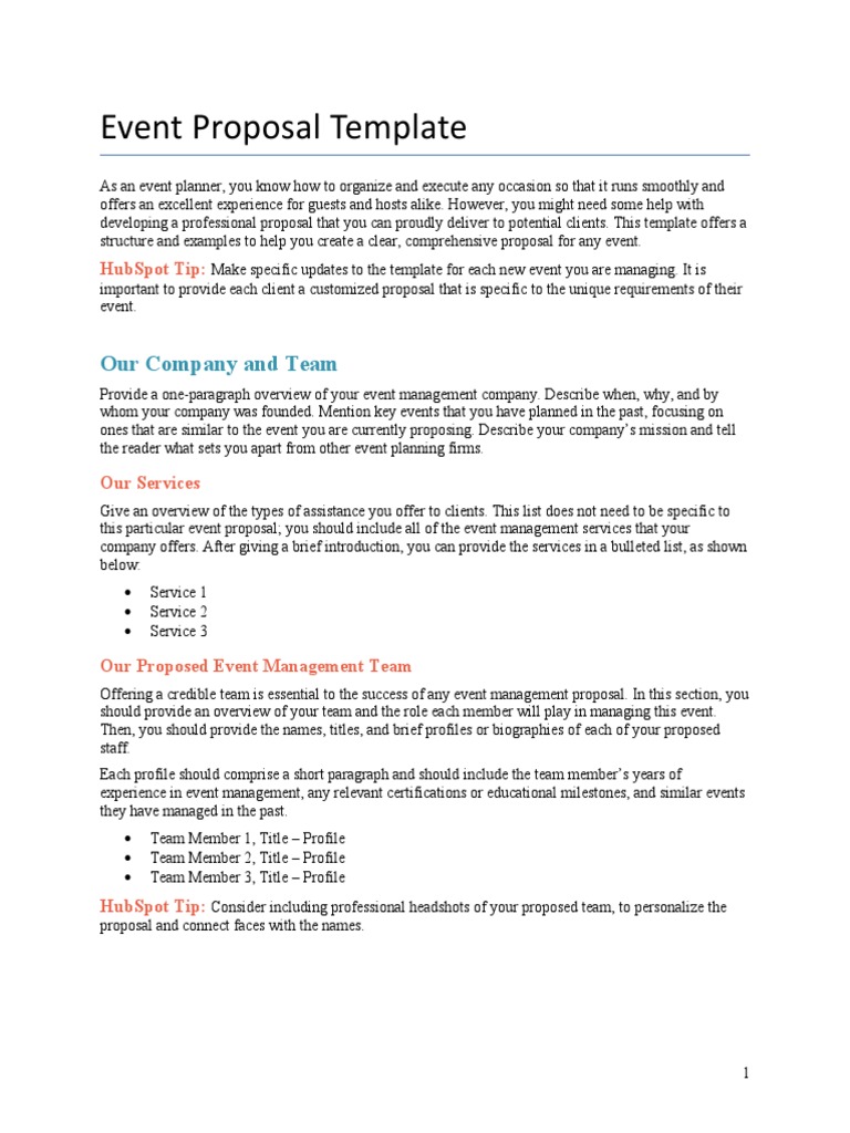 Event Proposal Template: Our Company and Team | PDF | Fee | Pricing