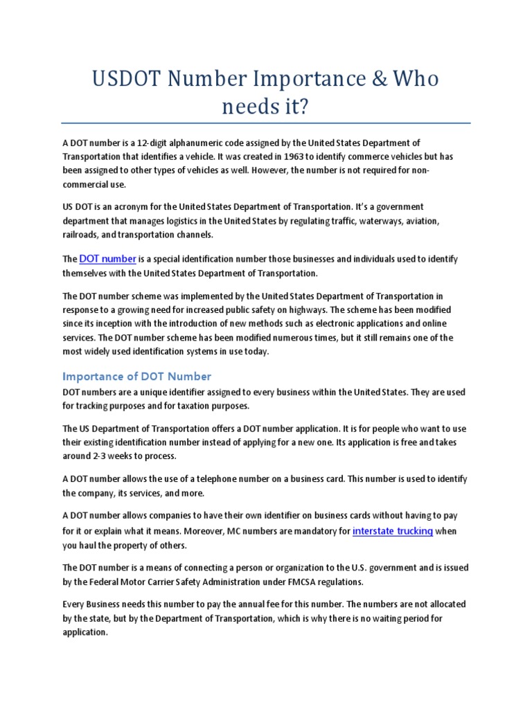 USDOT Number Importance & Who Needs It | PDF | Identity Document | Vehicles