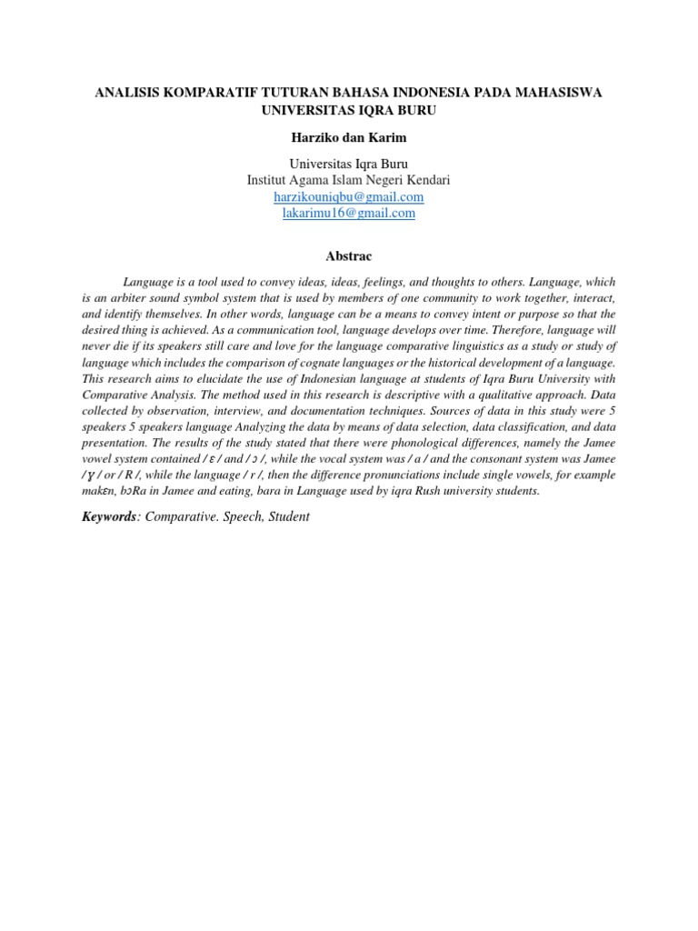 Analisis Komparatif Tuturan Bahasa Indonesia Pada Mahasiswa Universitas Iqra Buru | PDF | Human ...