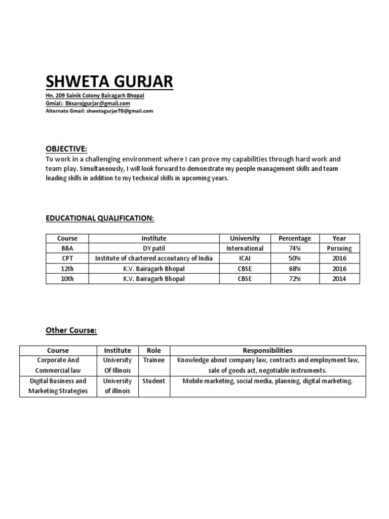 Shweta Gurjar New CV | PDF | Communication | Business