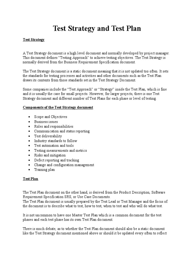 Test Strategy Vs Test Plan | PDF | Software Testing | Computer Engineering