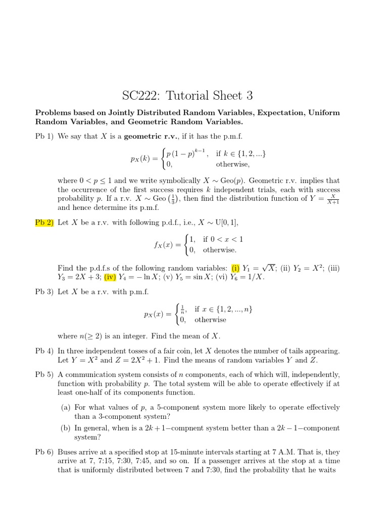 SC222: Tutorial Sheet 3 | Download Free PDF | Probability Density ...