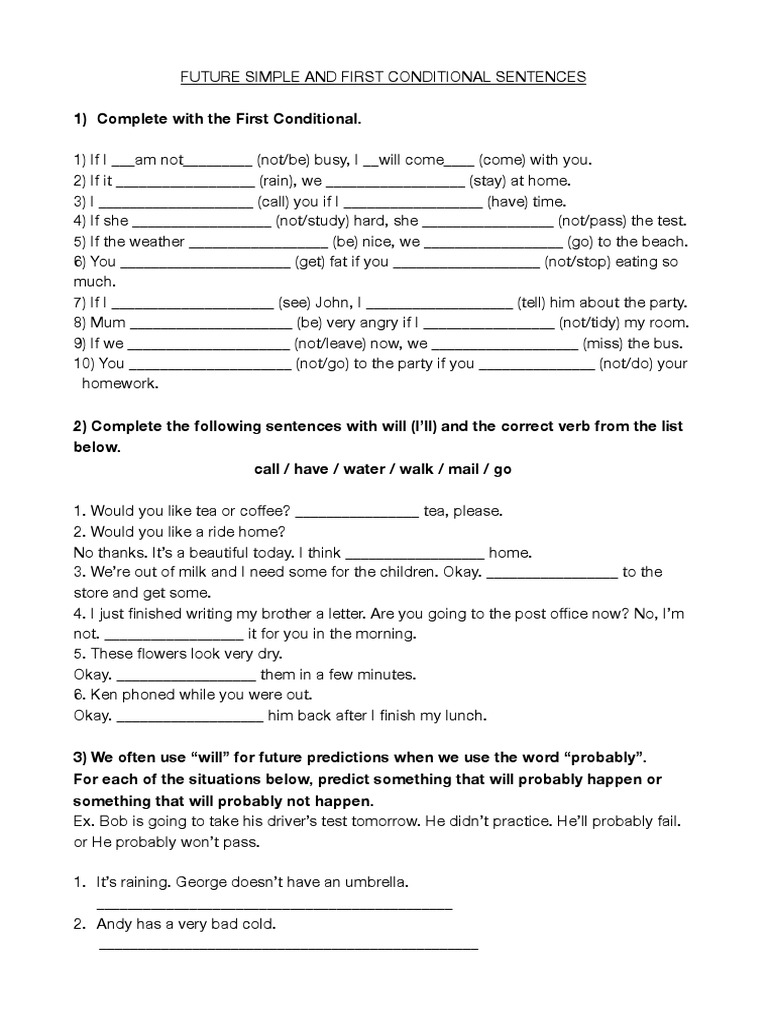 Future Simple For Predictions + First Conditional Sentences (Exercise ...