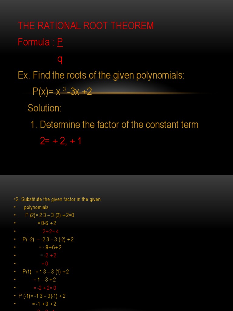 The Rational Root Theorem Formula: P Q | PDF | Teaching Methods & Materials