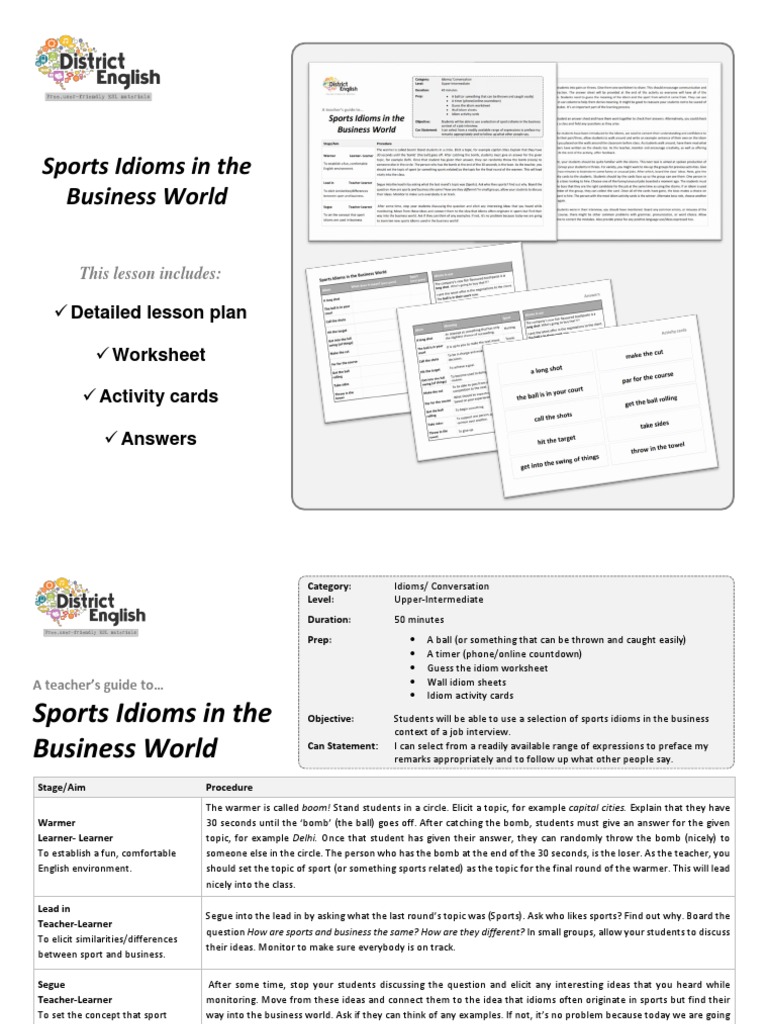 Sports Idioms in The Business World: Detailed Lesson Plan Worksheet ...