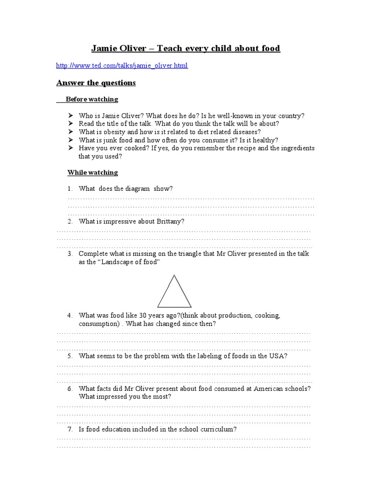 Jamie Oliver - Teach Every Child About Food: Answer The Questions | PDF ...