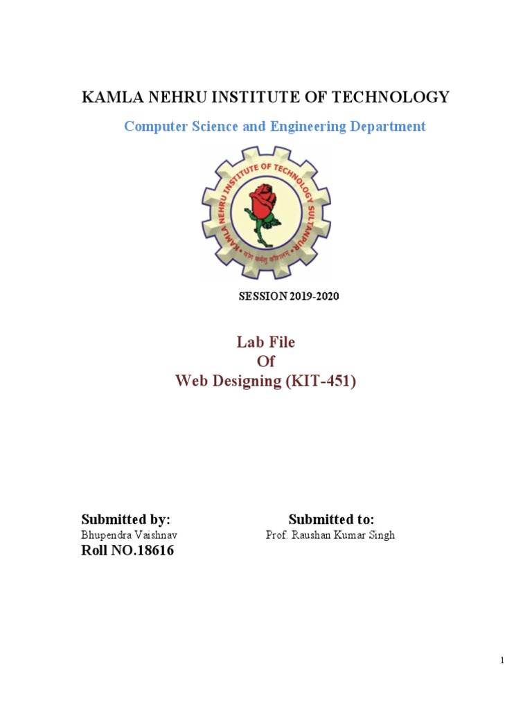 Web Designing Lab File by Bhupendra Vaishnav 18616 | PDF | Html Element | Html