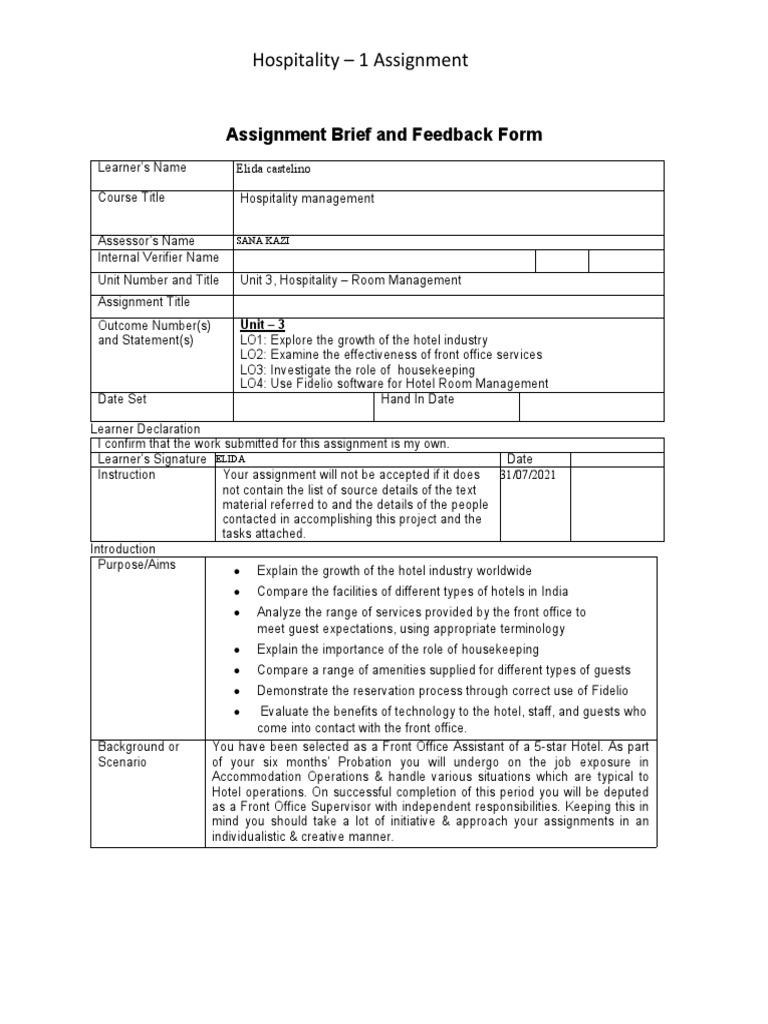 Hotel Management Assignment Overview | PDF | Hilton Worldwide ...