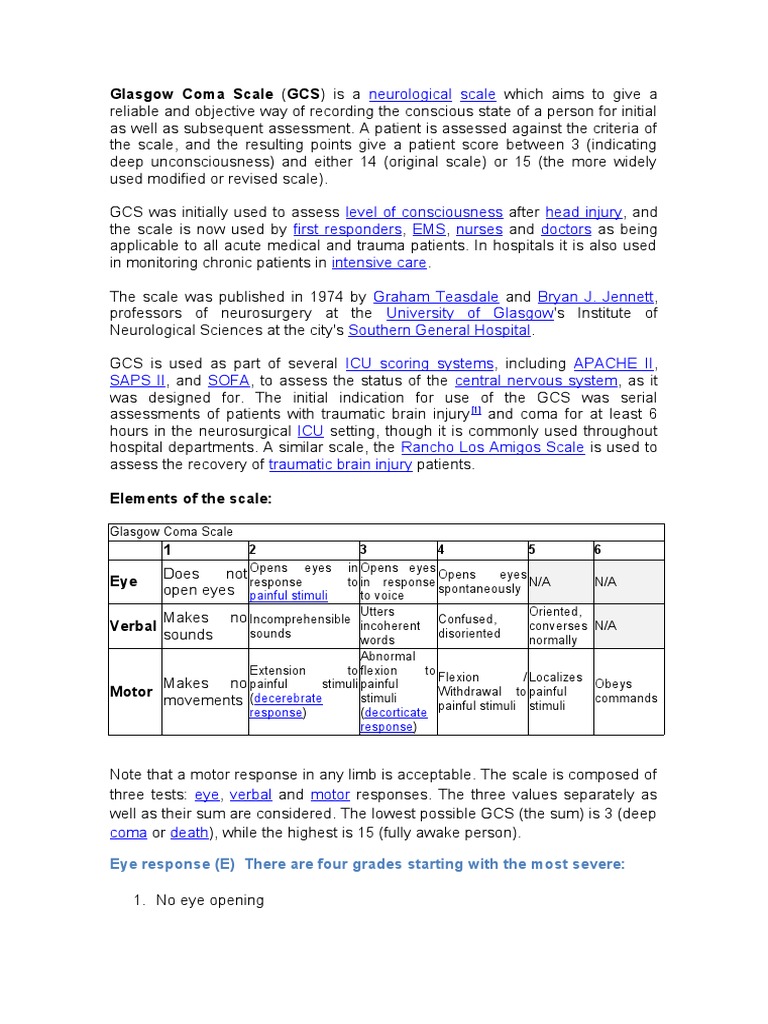 Glasgow Coma Scale. GCS. | Download Free PDF | Anatomical Terms Of ...
