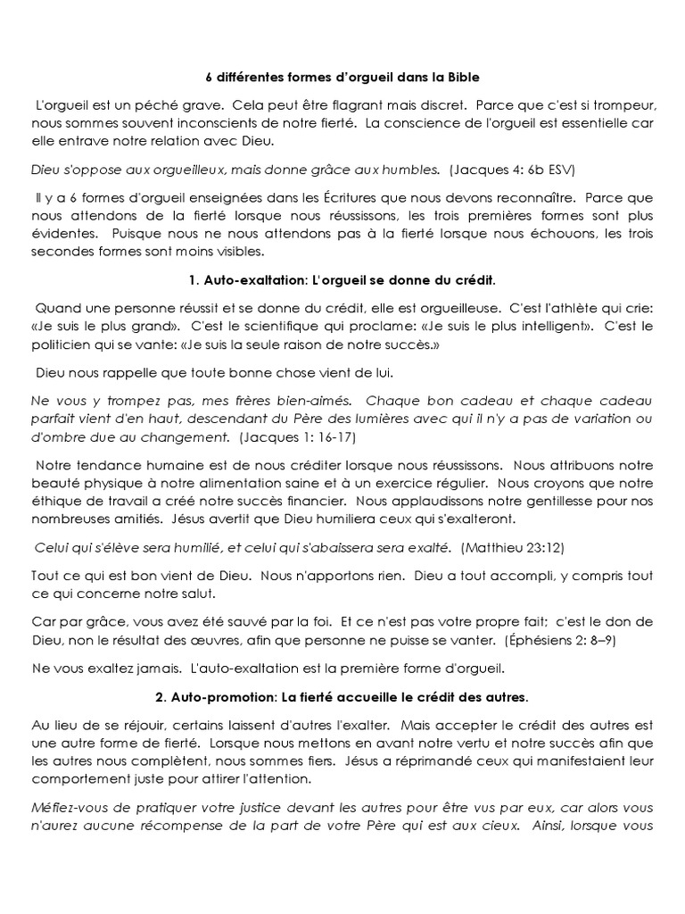 Six formes d'orgueil dans la Bible | PDF | Dieu | Humilité