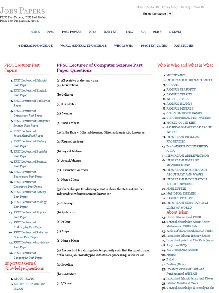 PPSC Lecturer of Computer Science Old Paper | PDF | Computer Data ...