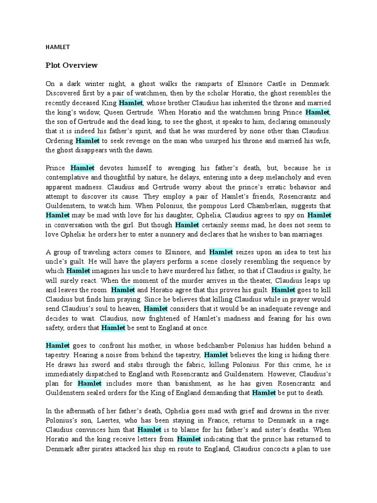 Plot Overview: Hamlet | PDF | Hamlet | Plays Based On European Myths ...