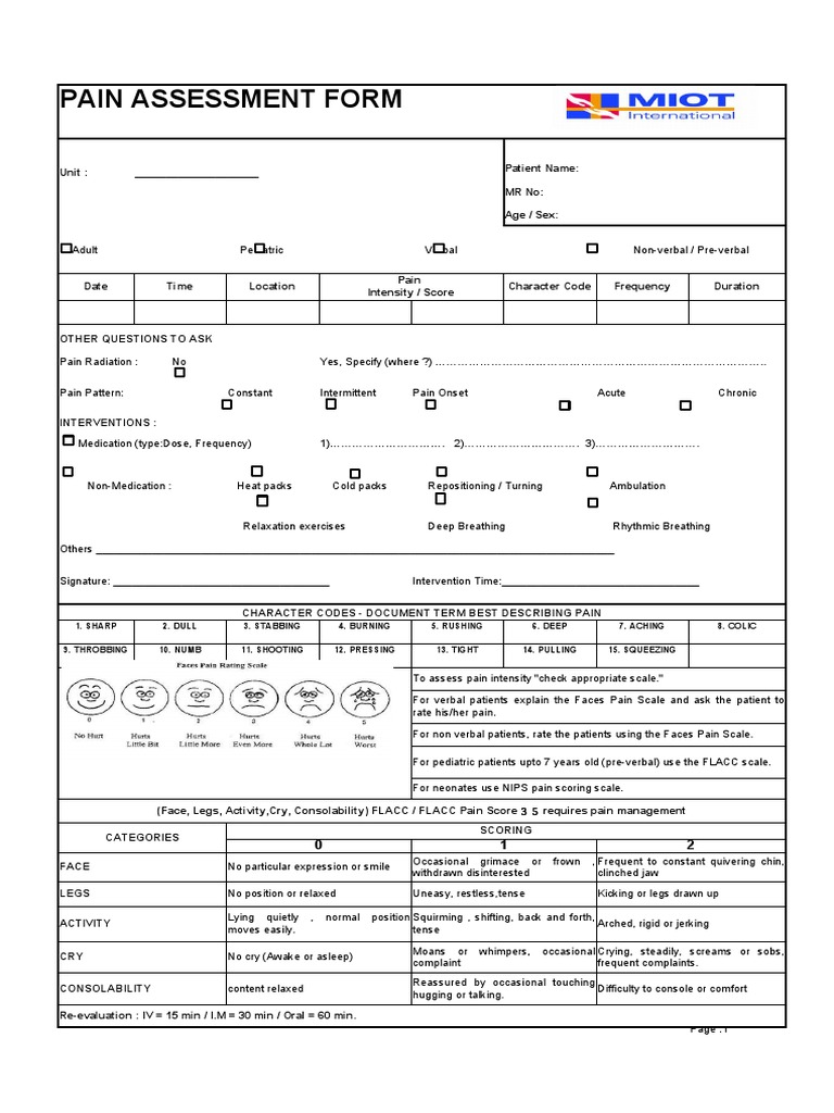 Pain Assessment Pdf Pain Health Care
