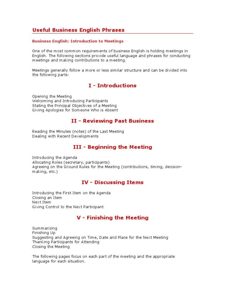Useful Business English Phrases For Meetings | PDF | Question ...