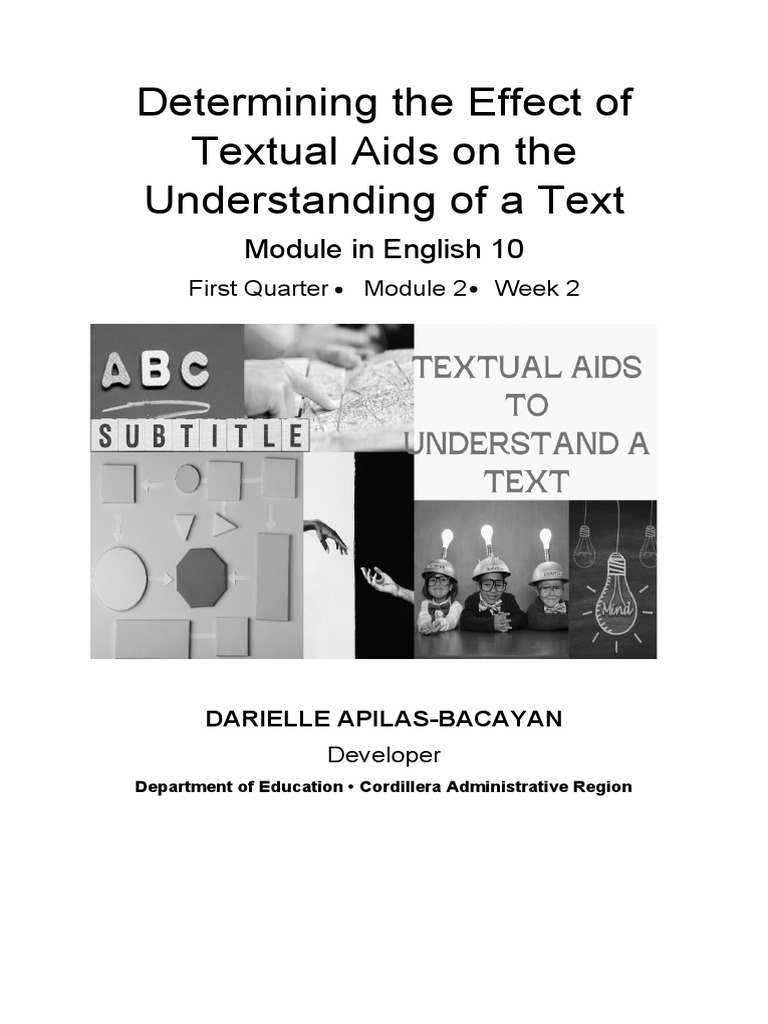 ENGLISH-10 Q1 W2 M2 UsingTextualAidsToUnderstandAText | PDF | Chart | Map