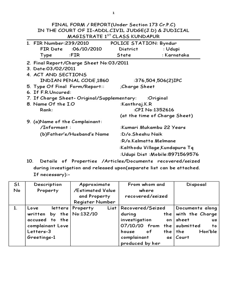 Chargesheet Copy Transaltion | PDF | Justice | Crimes