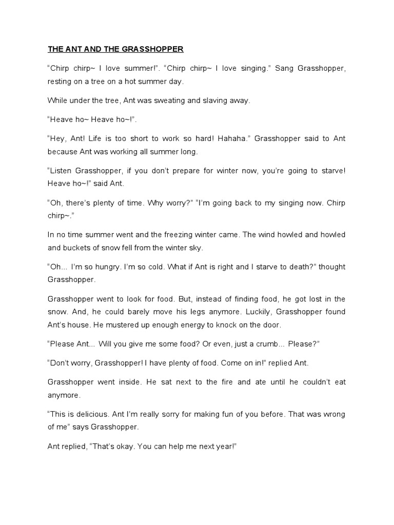 The Ant and the Grasshopper Fable | PDF | Poetry | Classics
