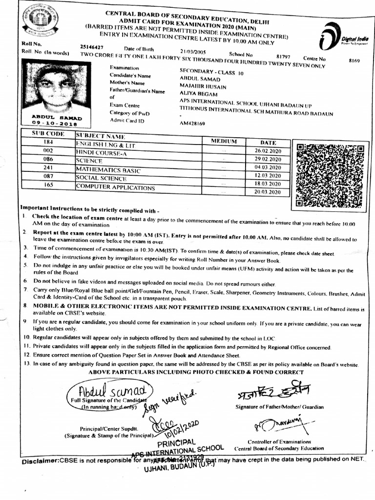 10th Admit Card - 20210916-174648 | PDF