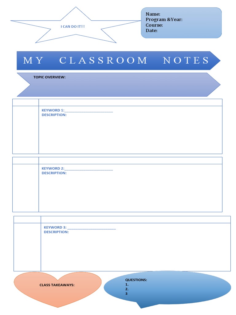 My Classroom Notes: Name: Program &year: Course: Date | PDF