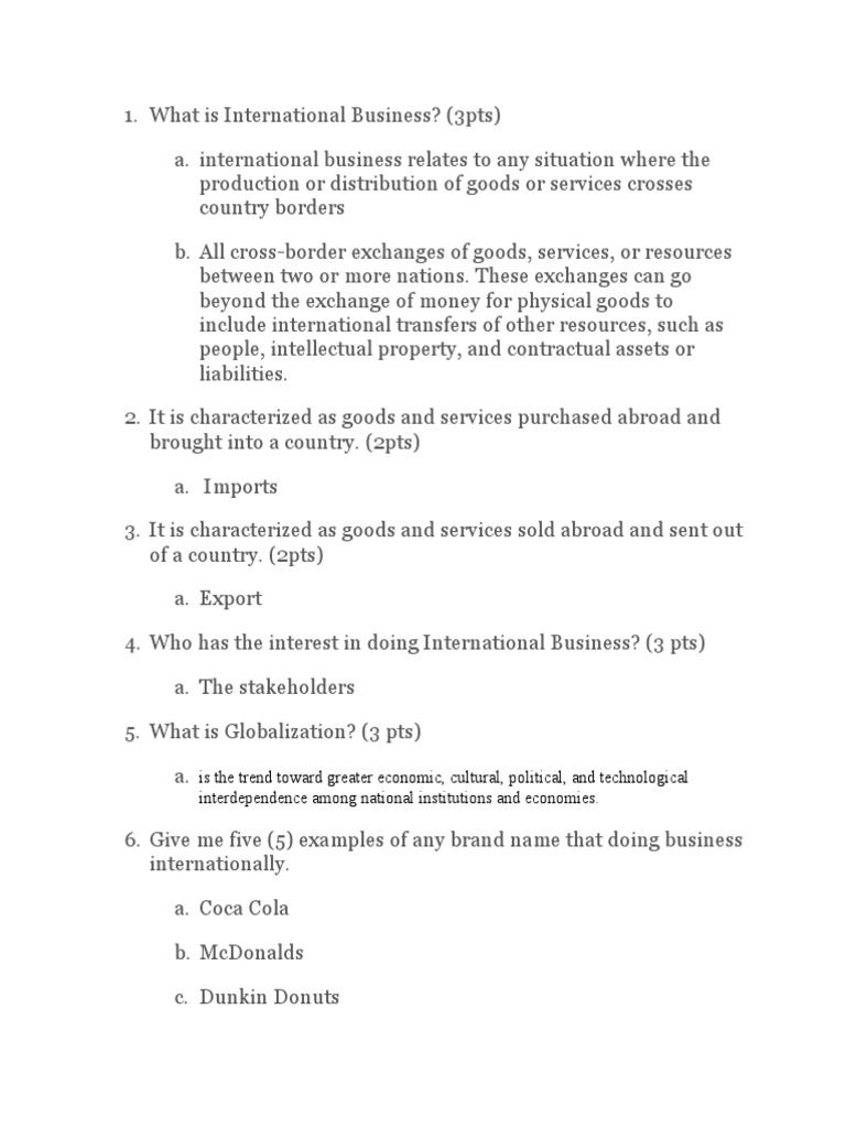 International Business Trade Quiz 1 | PDF