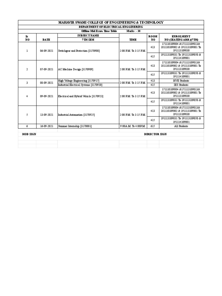 MId Exam Timetable Sep-2021 | PDF | Physical Quantities | Power (Physics)