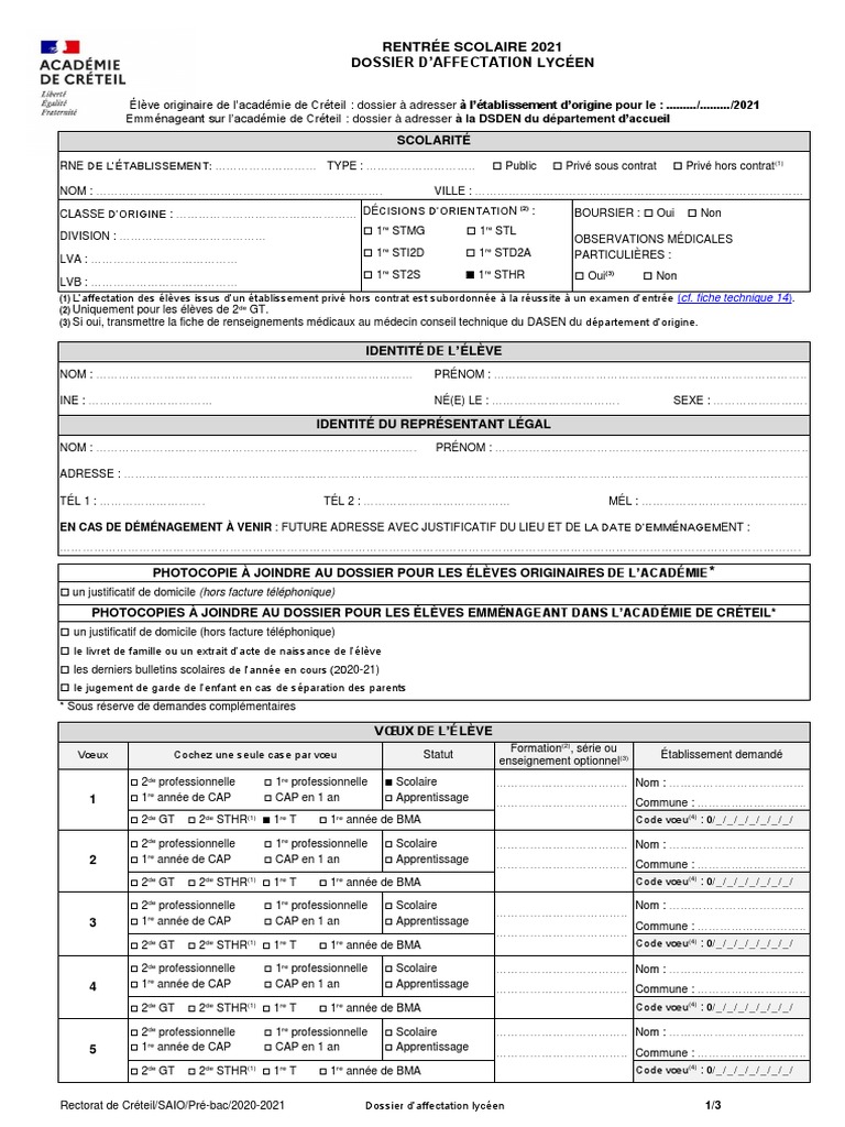 Dossier D'affectation Lycée 2021 | PDF